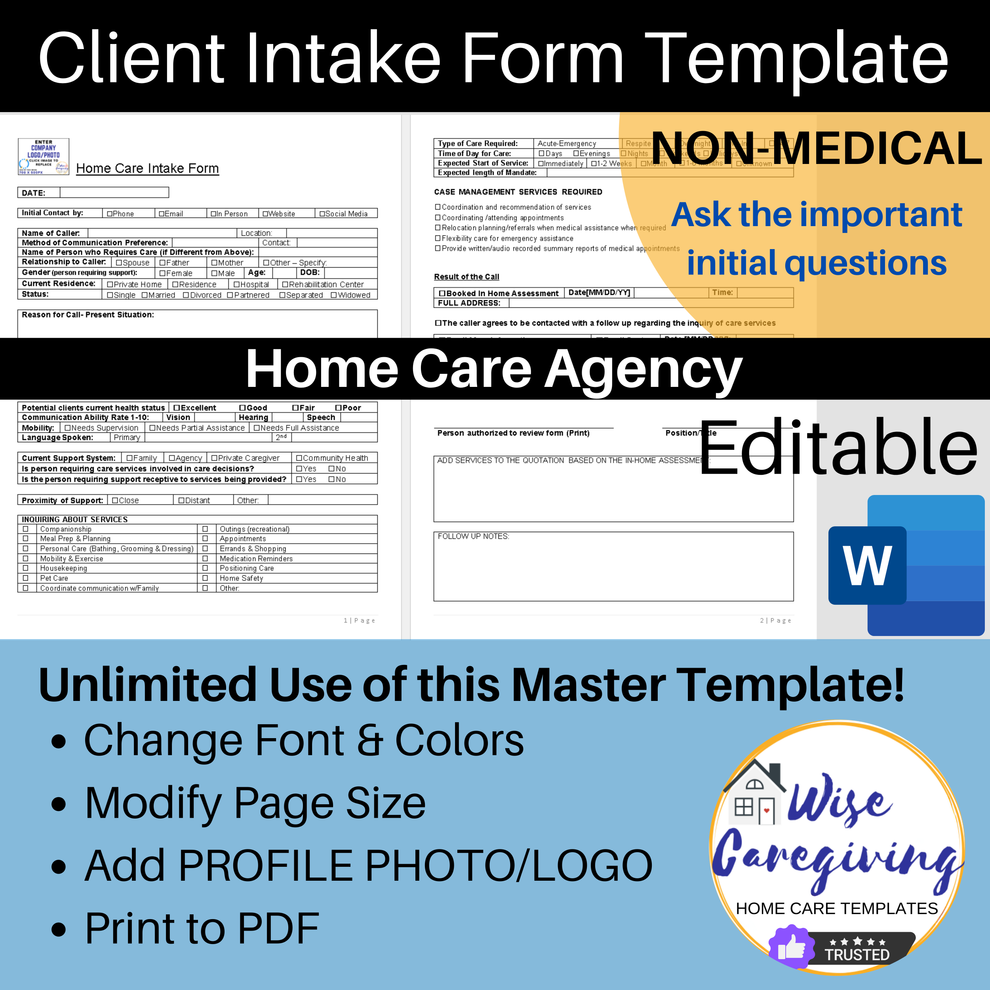 Home Care Intake Form Template