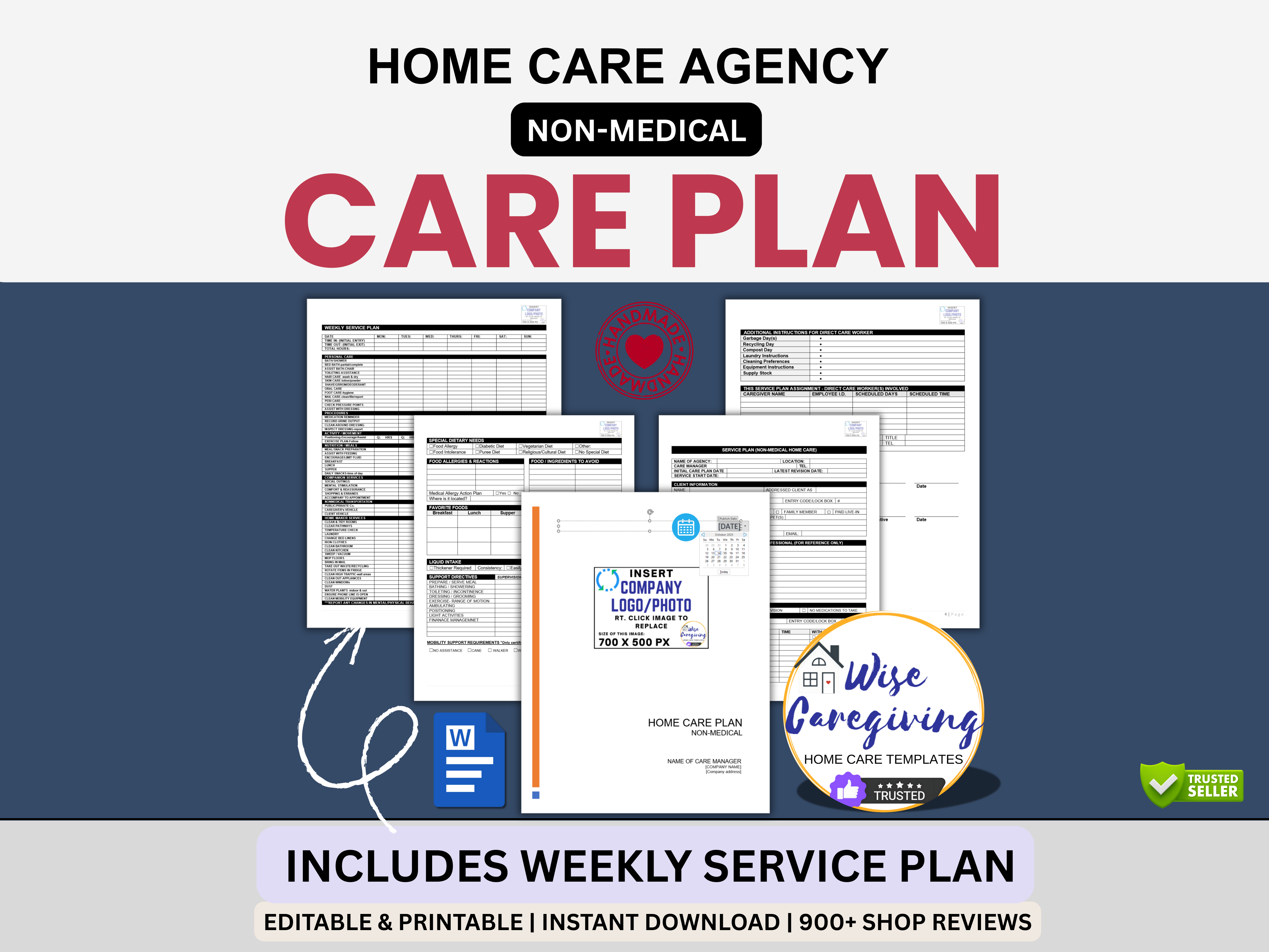 Home Care Service Plan Template | Non-Medical | Editable | Printable