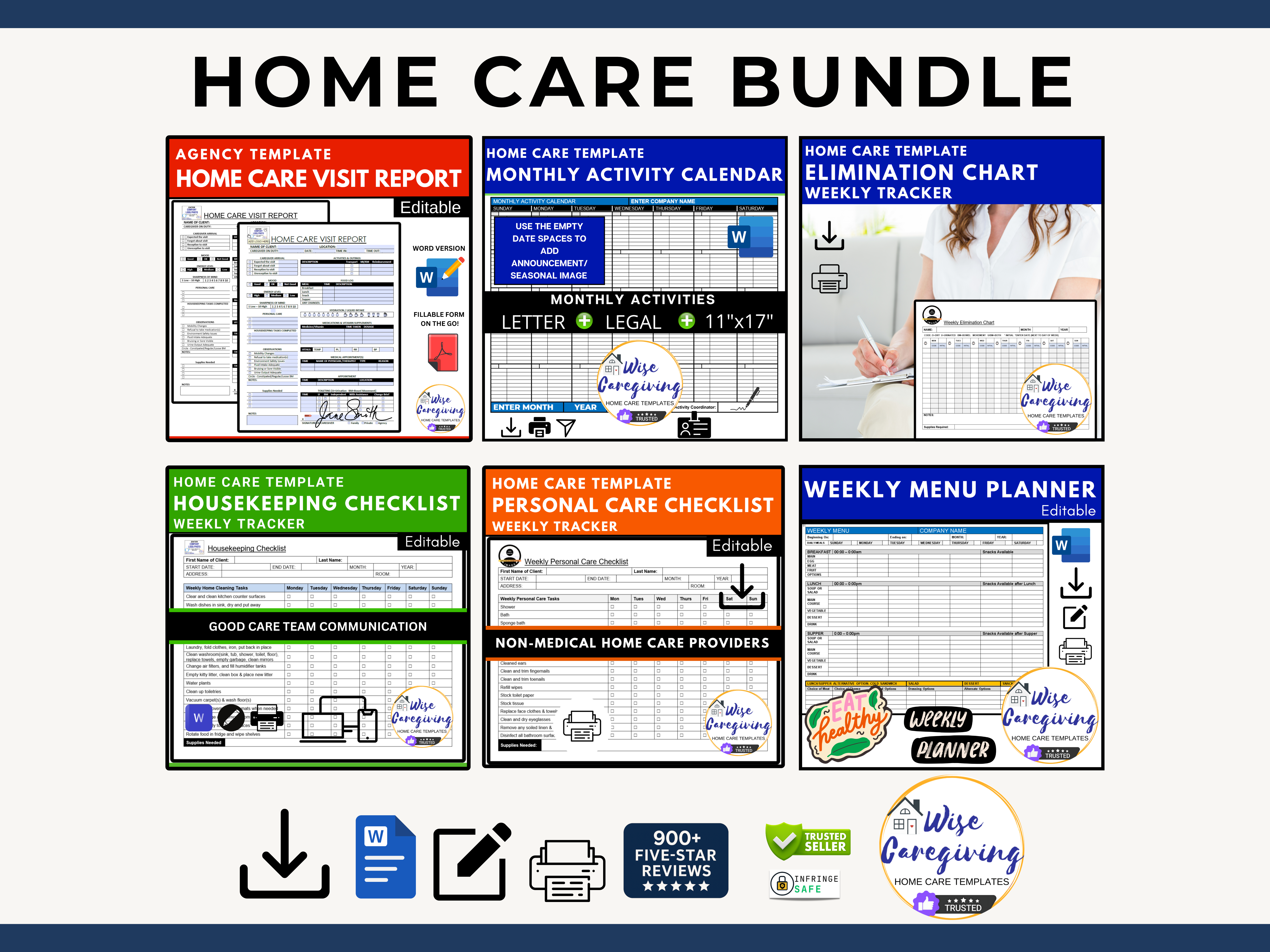 Caregiving Checklist Template Bundle | Editable | Printable