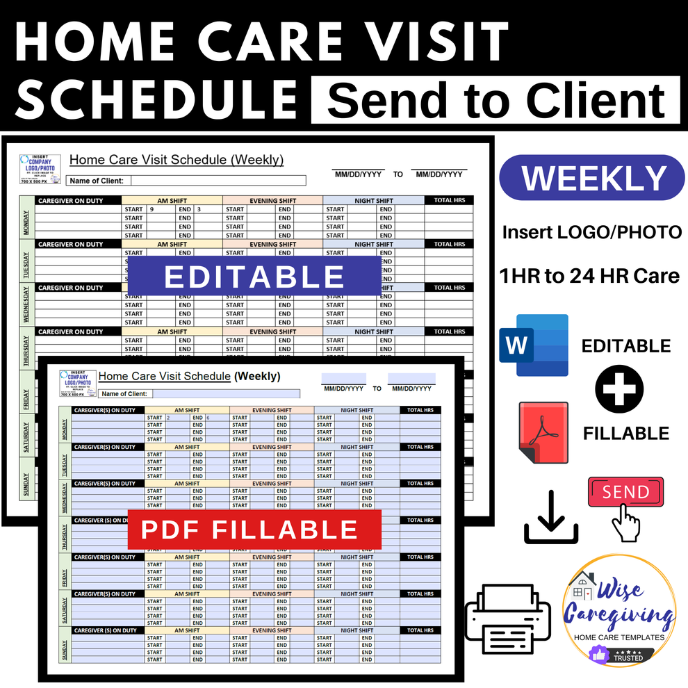 Home Care Visit Schedule Template for Client | Editable | Printable