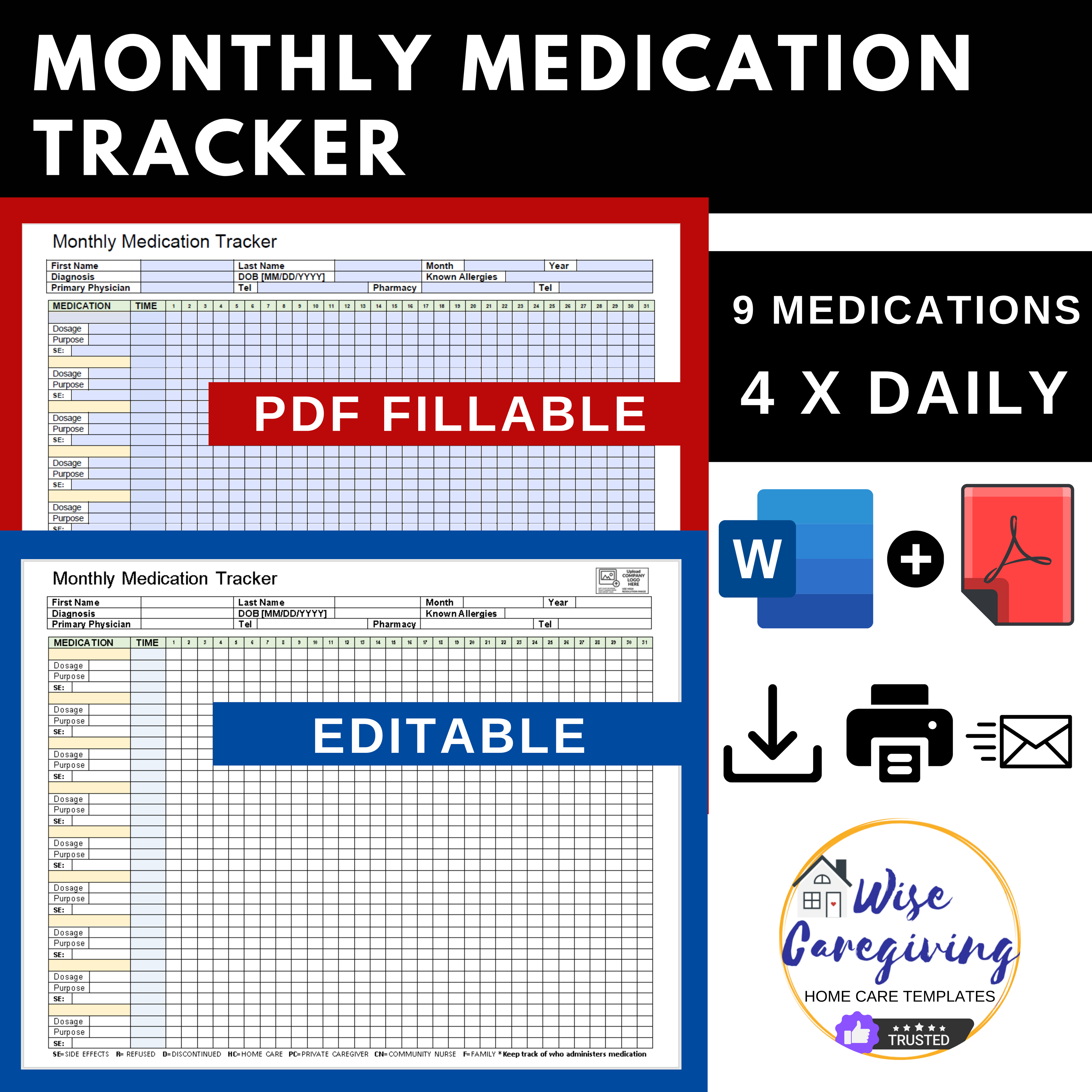 Monthly Medication Tracker for Home Care | Easy Record-Keeping