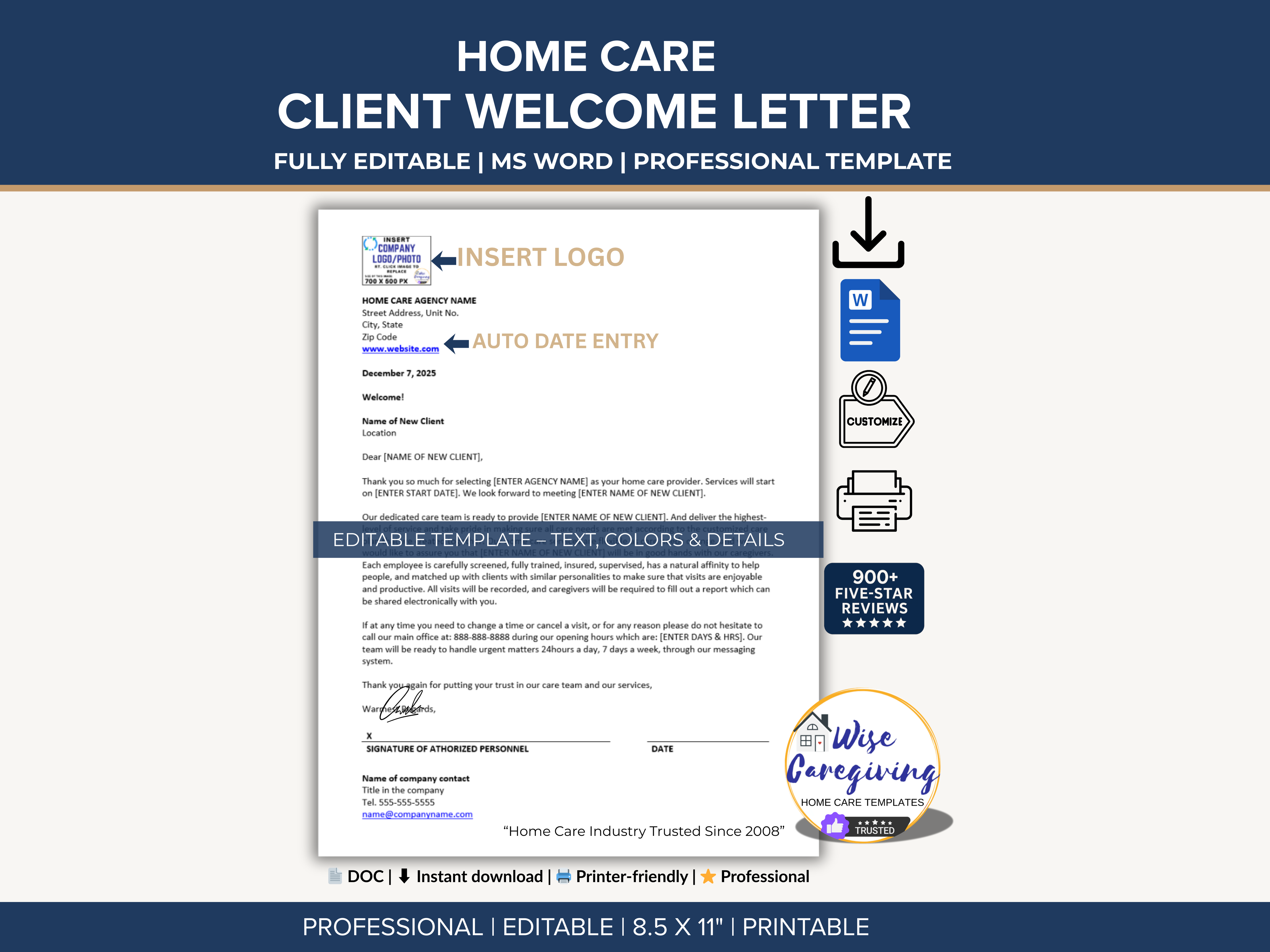 Customizable Home Care Welcome Letter Template | Editable Word Doc