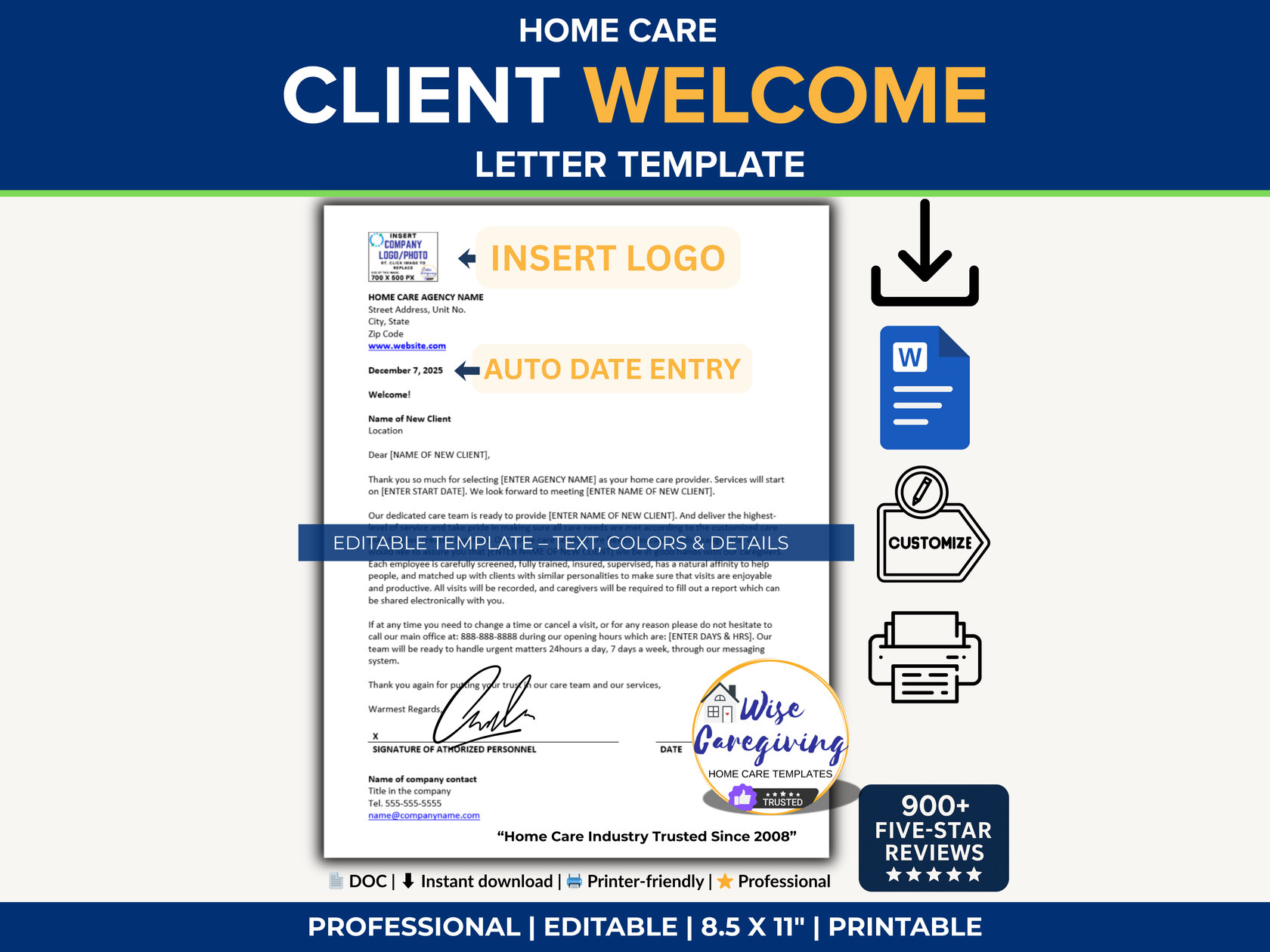 Customizable Home Care Welcome Letter Template | Editable Word Doc