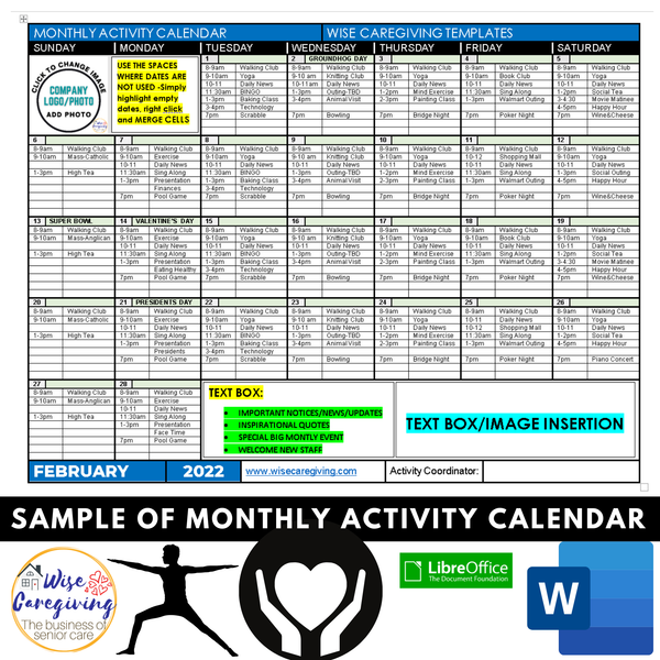 Monthly Activity Planner Template | MS Word Table | Editable | Printab